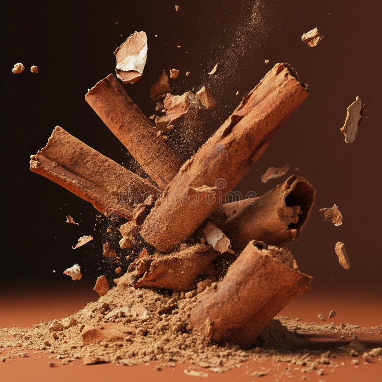 Exploding Cinnamon Sticks and Powder Captured in Mid-air Motion Stock ...