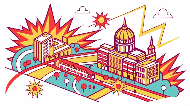 Exploding City Scene Illustration with Abstract Geometric Disruption ...