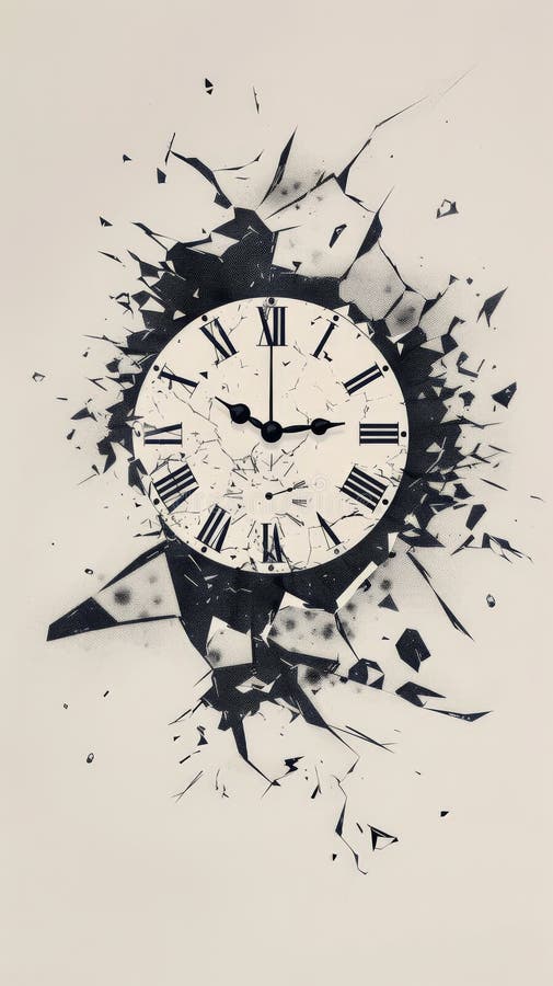 Exploding Clock Face in a Dynamic Black and White Image. Time Pressure ...