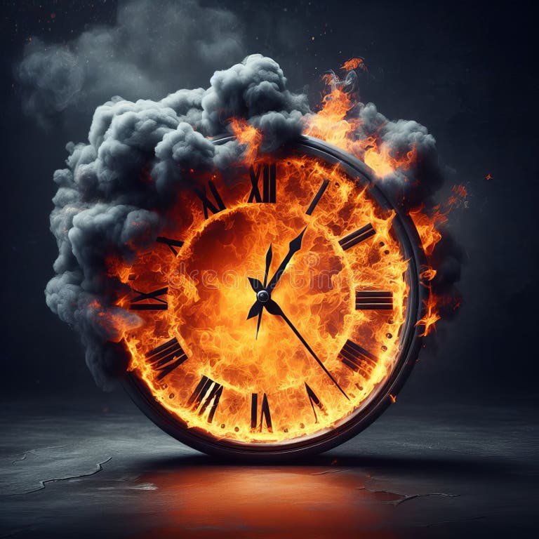 Exploding Clock with Fire and Smoke Effects Stock Photo - Image of ...