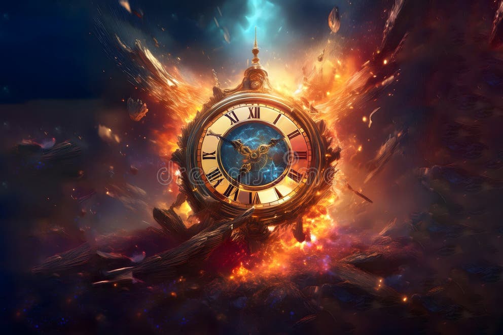 Exploding clock in space stock illustration. Illustration of pressure ...