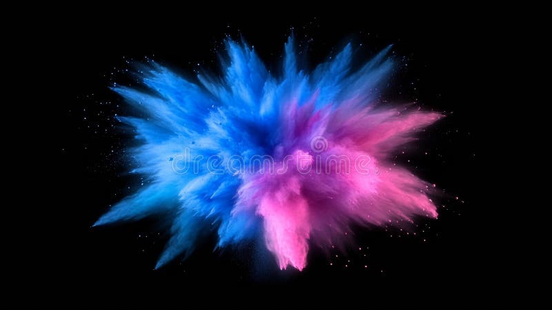 Exploding Cloud of Blue and Pink Powder Against Black Background ...