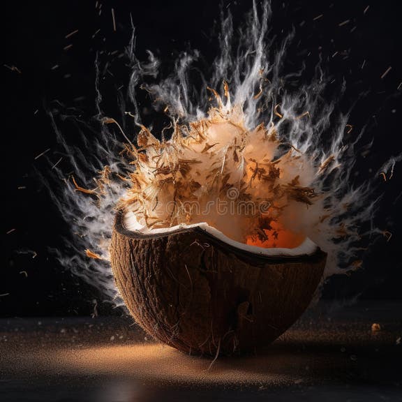 An Exploding Coconut. Generative AI Stock Illustration - Illustration of color, piece: 273674423
