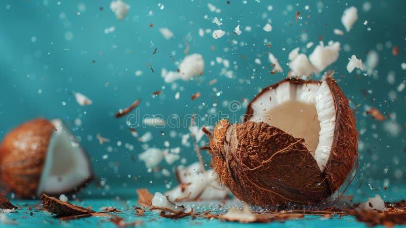 Exploding Coconut Pieces Flying Motion Stock Photos - Free & Royalty ...