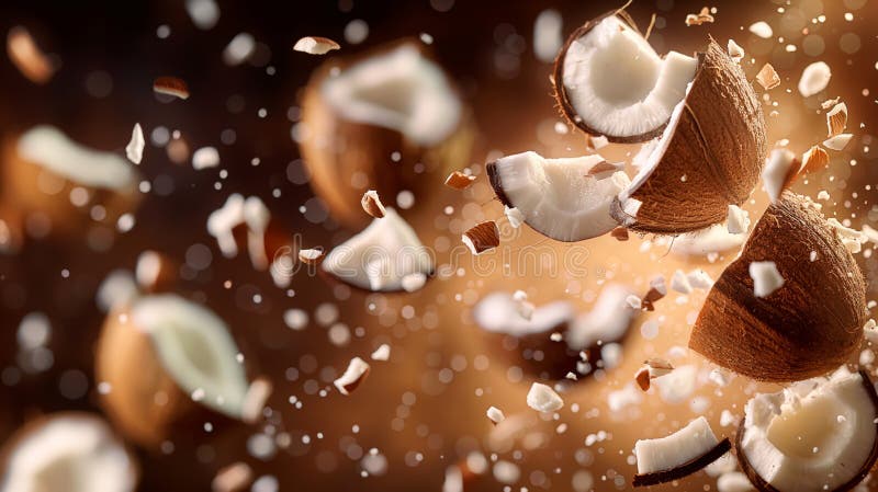 Exploding Coconuts in Motion Stock Photo - Image of generated ...