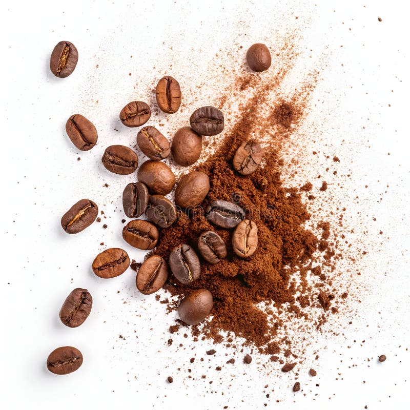 Exploding Coffee Beans with Powder Isolated on White Background Stock ...