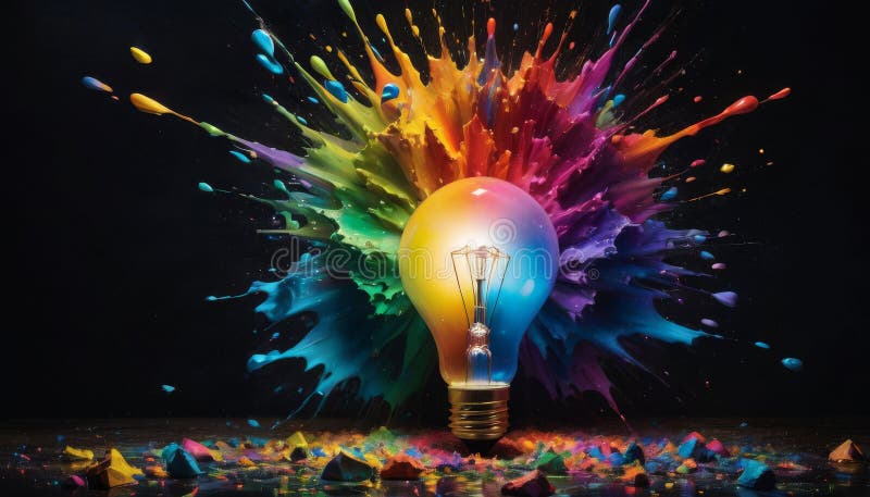 Exploding Rainbow Colors in Lightbulb Stock Image - Image of design ...