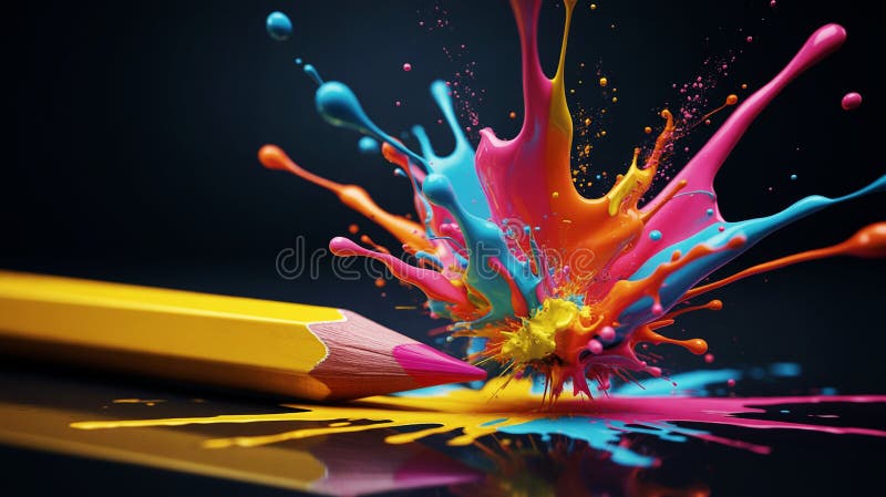 Exploding Colored Pencil Art, Hyper Realistic Creative Burst in Vivid ...