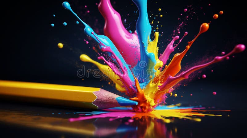Exploding Colored Pencil Art, Hyper Realistic Creative Burst in Vivid ...