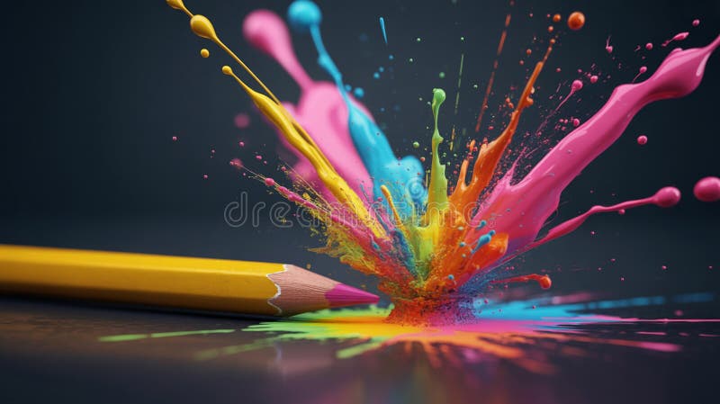 Exploding Colored Pencil Art, Hyper Realistic Creative Burst in Vivid ...