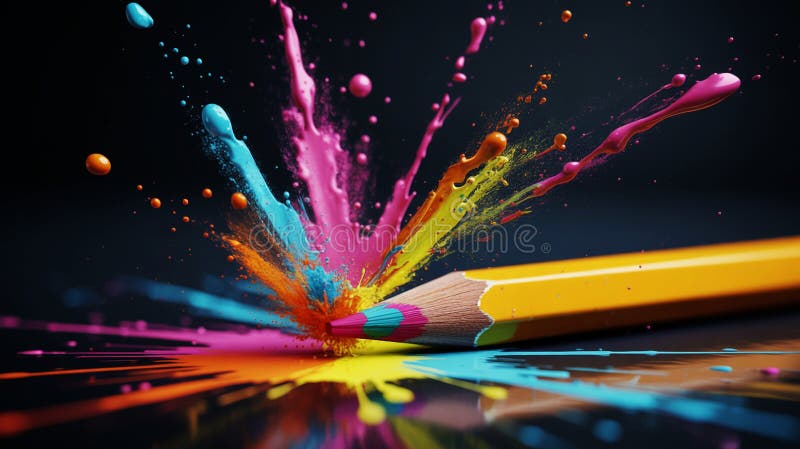Exploding Colored Pencil Art, Hyper Realistic Creative Burst in Vivid ...