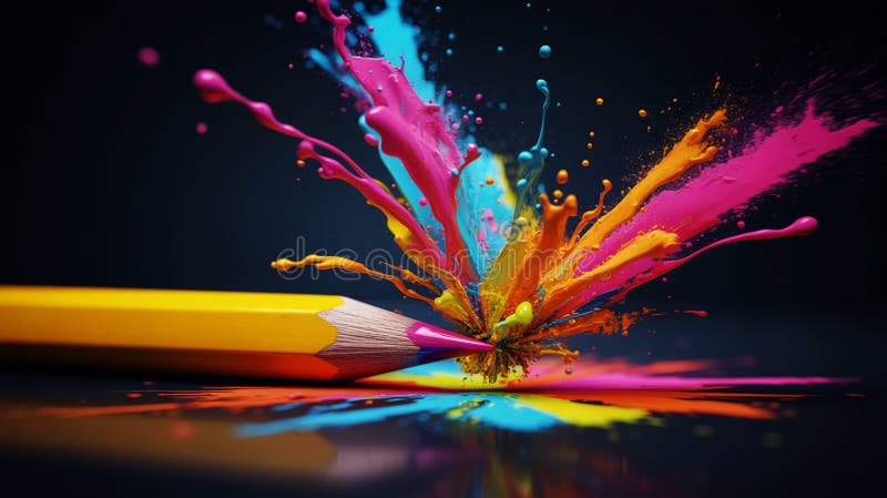 Exploding Colored Pencil Art, Hyper Realistic Creative Burst in Vivid ...