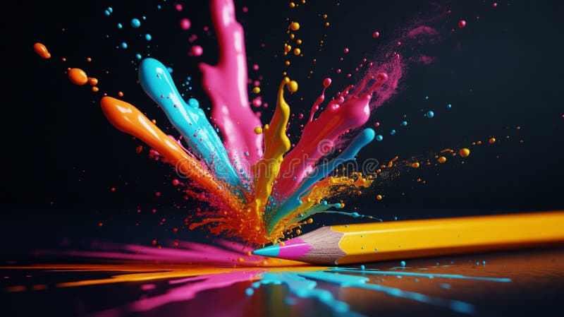 Exploding Colored Pencil Art, Hyper Realistic Creative Burst in Vivid ...