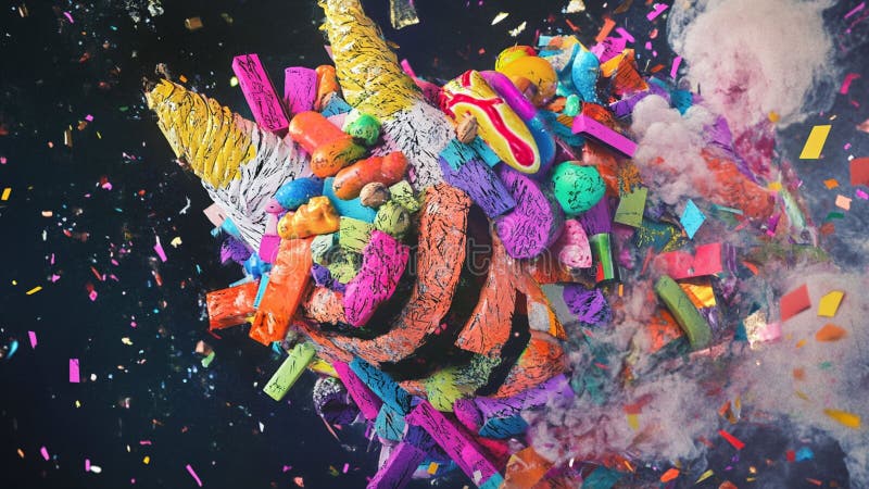 Exploding Colorful Candy and Confetti Abstract Art Festive 3D Render ...