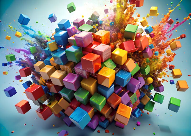 Exploding Colorful Cubes in Vibrant Space Stock Illustration ...