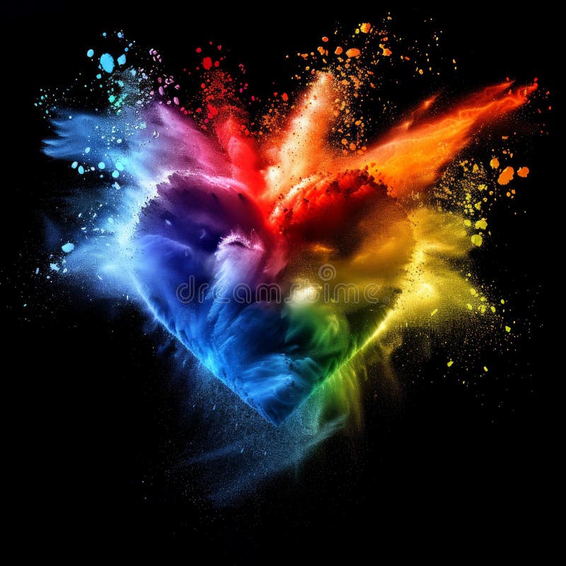 Exploding Colorful Heart on Black Background. Generative Ai Stock ... Exploding Colorful Heart on Black Background. Generative Ai Stock ...