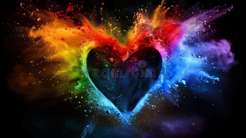 Exploding Colorful Heart on Black Background. Generative Ai Stock ...