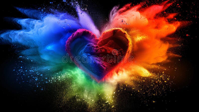 Exploding Colorful Heart on Black Background. Generative Ai Stock ... Exploding Colorful Heart on Black Background. Generative Ai Stock ...