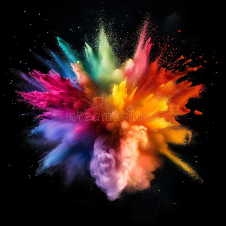 Exploding Colorful Powder Burst Against Dark Background Stock Image ...