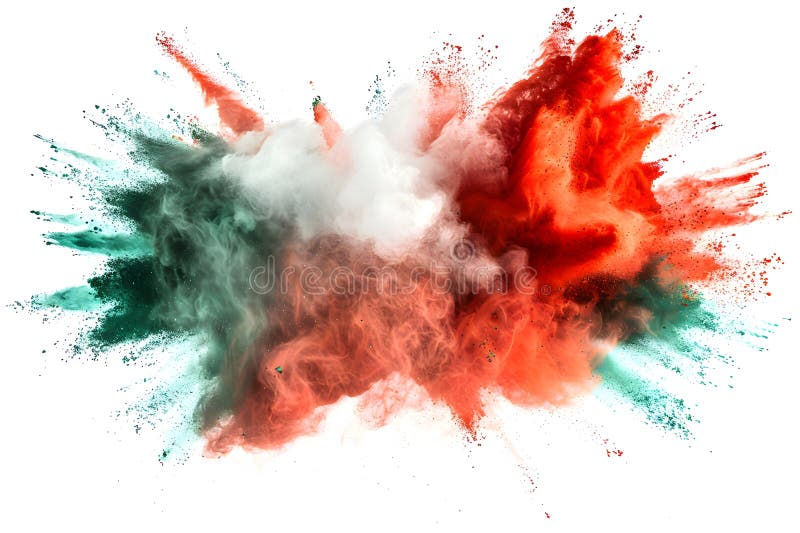 Exploding Colorful Powder in Red, Green, and White on White Background ...