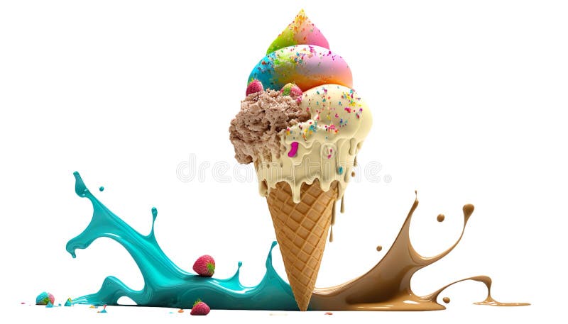 Exploding Colorful Splash Ice Cream with Waffle - Generative AI Stock ... Exploding Colorful Splash Ice Cream with Waffle - Generative AI Stock ...