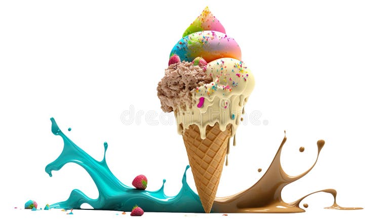 Exploding Colorful Splash Ice Cream with Waffle - Generative AI Stock ...