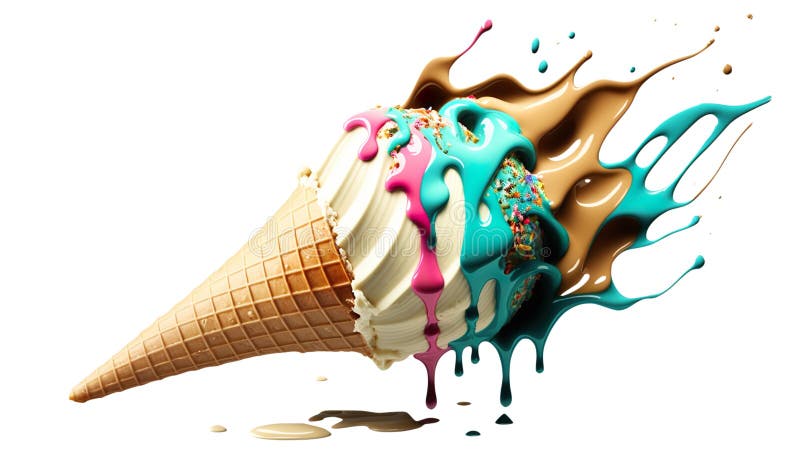 Exploding Colorful Splash Ice Cream With Waffle Generative Ai Stock