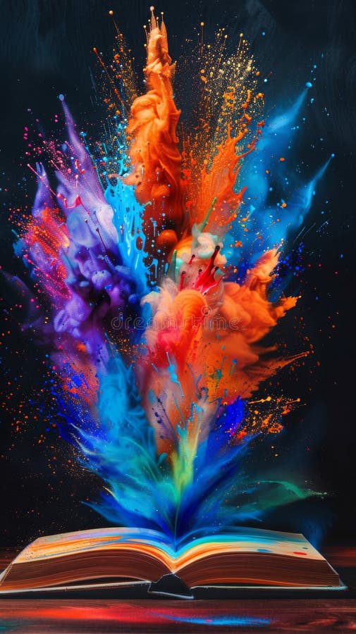 Exploding Colors from an Open Book, Vibrant Abstract Painting ...