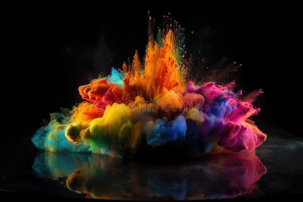Exploding Colour Powder in Rainbow Colours on a Black Background ...