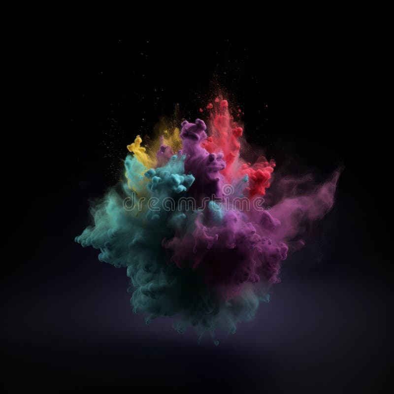 Exploding Colour Powder in Rainbow Colours on a Black Background Stock ...