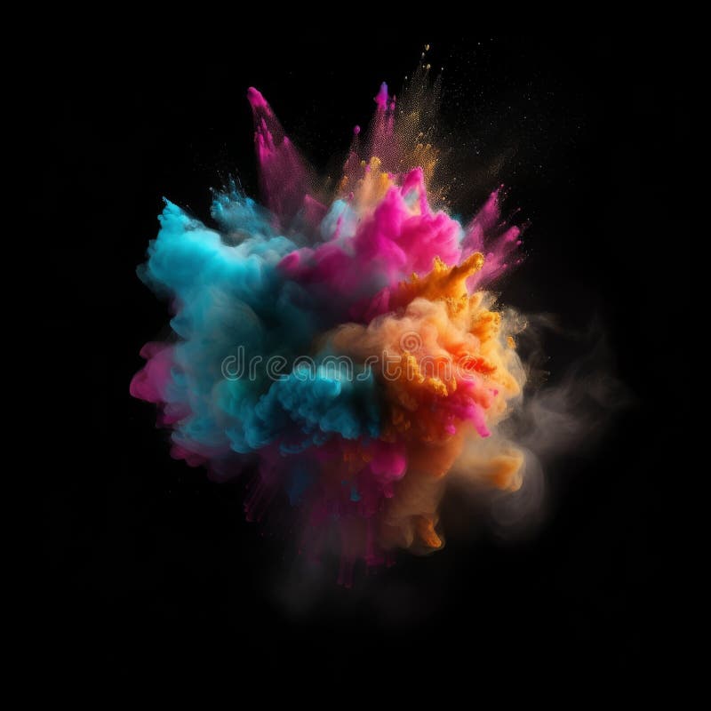Exploding Colour Powder in Rainbow Colours on a Black Background Stock ...