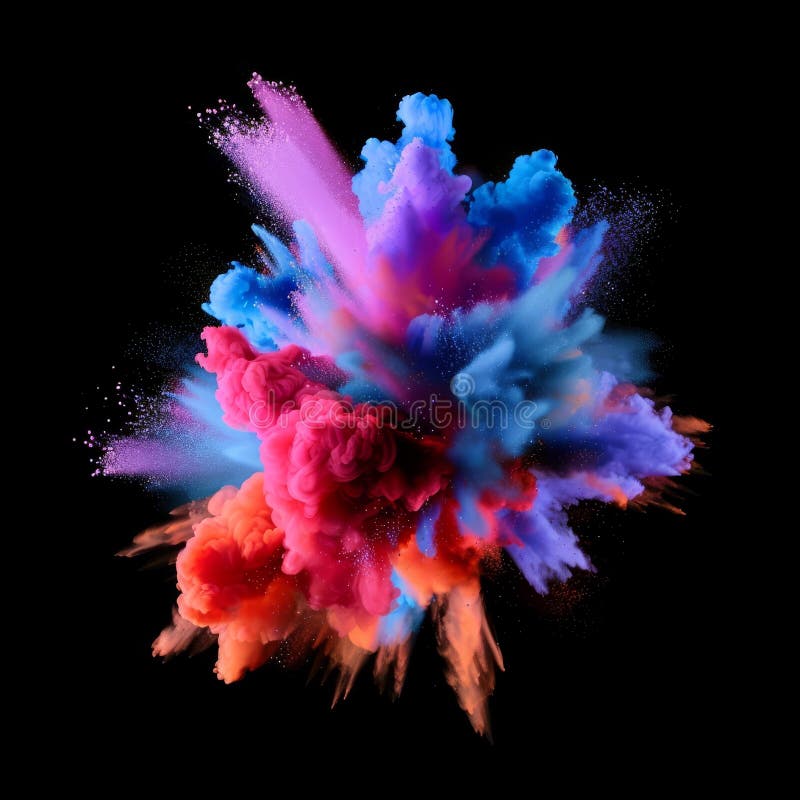 Exploding Colour Powder in Rainbow Colours on a Black Background Stock ...