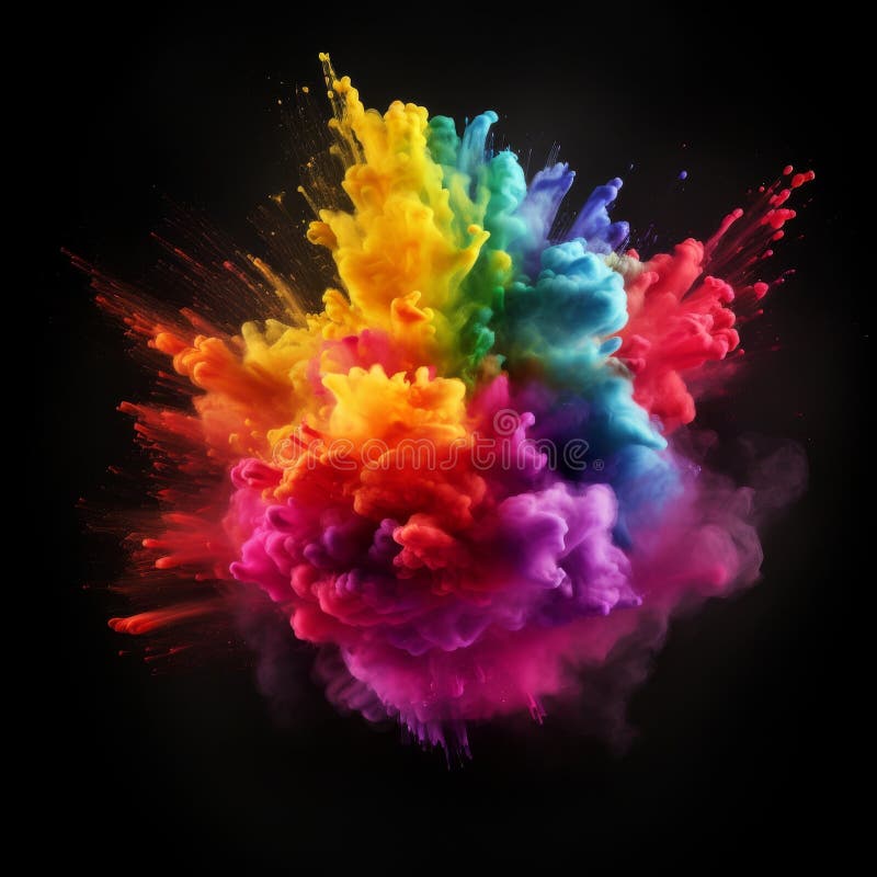 Exploding Colour Powder in Rainbow Colours on a Black Background Stock ...