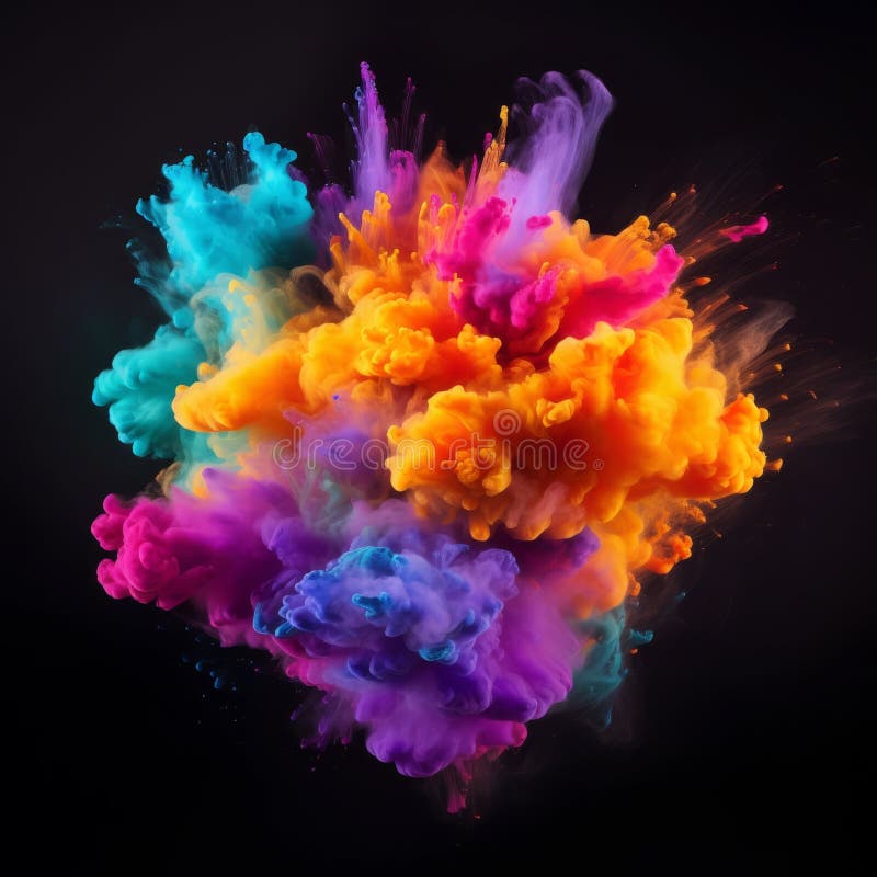 Exploding Colour Powder in Rainbow Colours on a Black Background Stock ...