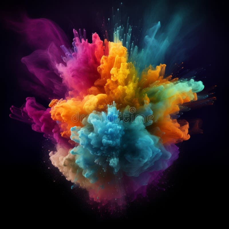 Exploding Colour Powder in Rainbow Colours on a Black Background Stock ...