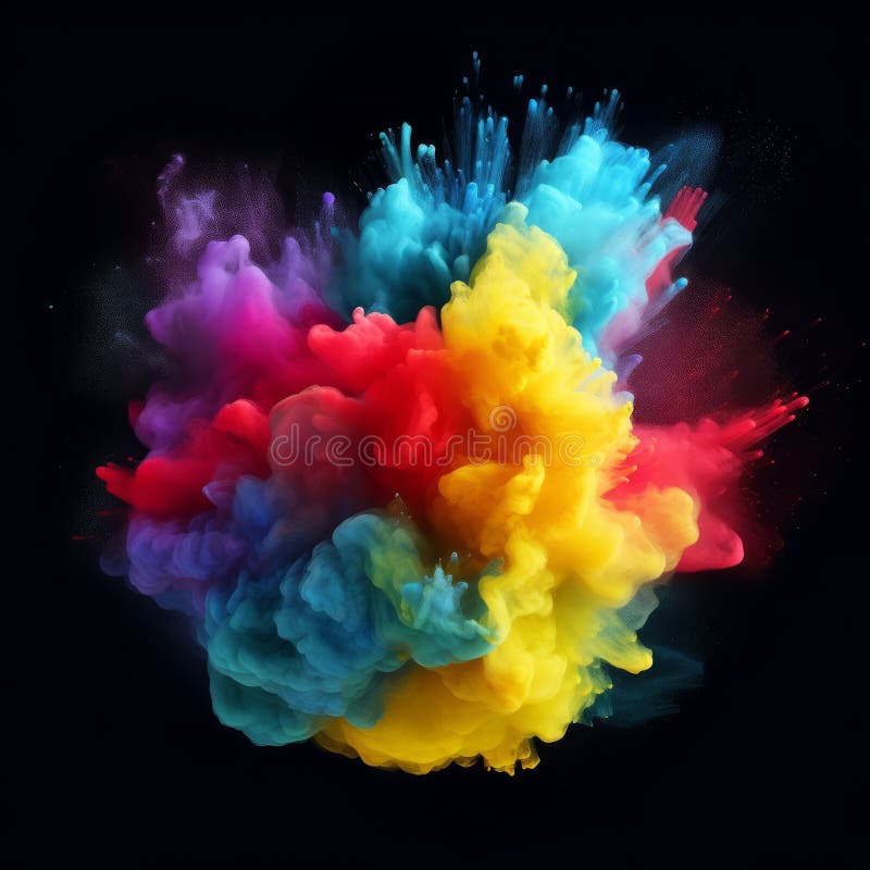 Exploding Colour Powder in Rainbow Colours on a Black Background Stock ...