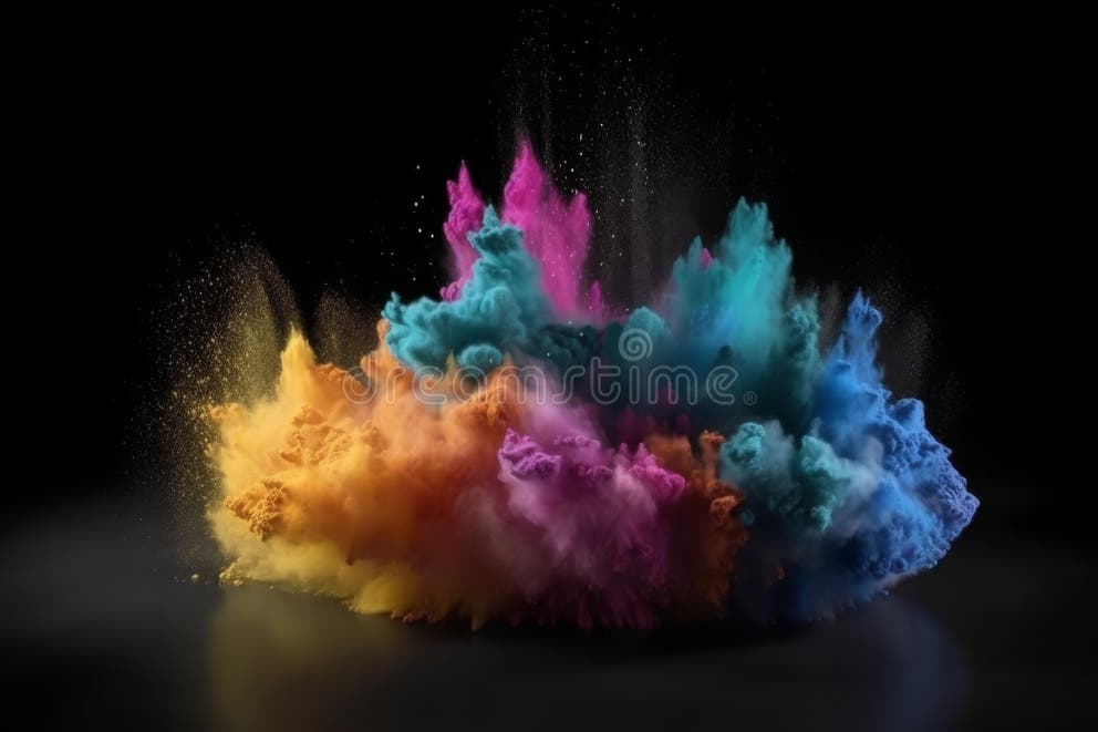 Exploding Colour Powder in Rainbow Colours on a Black Background Stock ...