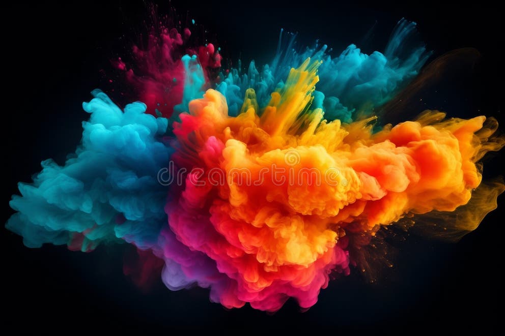 Exploding Colour Powder in Rainbow Colours on a Black Background Stock ...