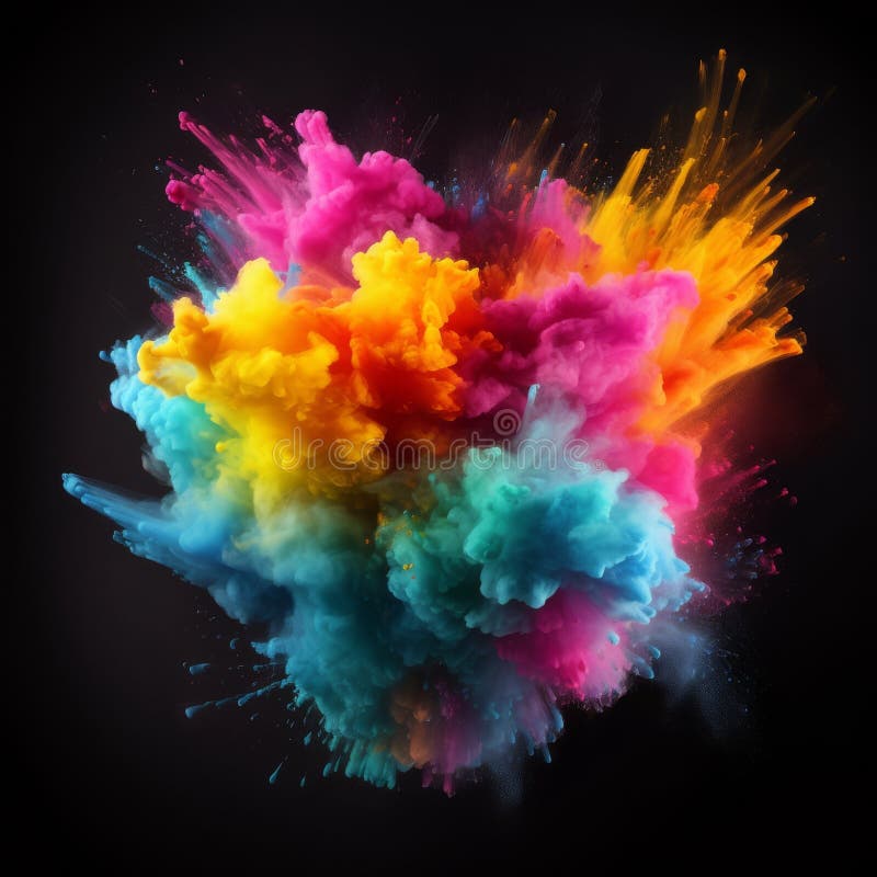 Exploding Colour Powder in Rainbow Colours on a Black Background Stock ...