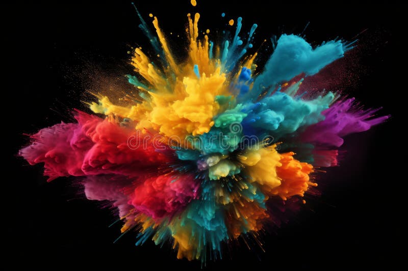 Exploding Colour Powder in Rainbow Colours on a Black Background Stock ...