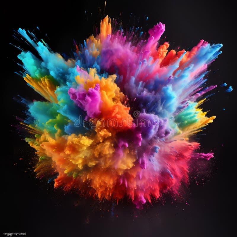 Exploding Colour Powder in Rainbow Colours on a Black Background Stock ...
