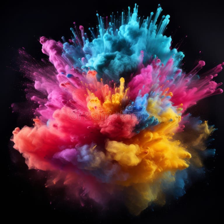 Exploding Colour Powder in Rainbow Colours on a Black Background Stock ...