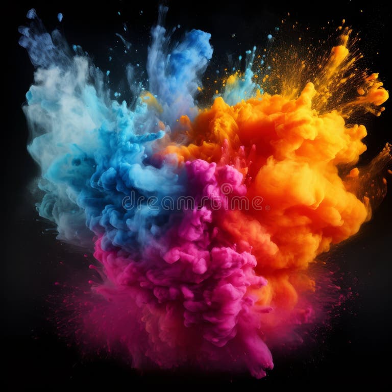 Exploding Colour Powder in Rainbow Colours on a Black Background Stock ...