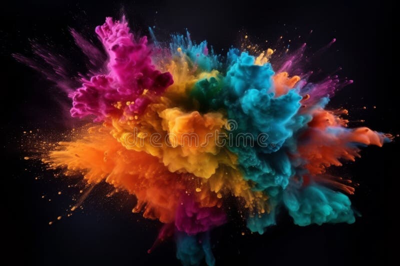 Exploding Colour Powder in Rainbow Colours on a Black Background Stock ...