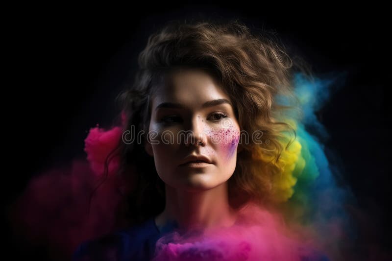 Exploding Colour Powder in Rainbow Colours Forming a Portrait of a ...