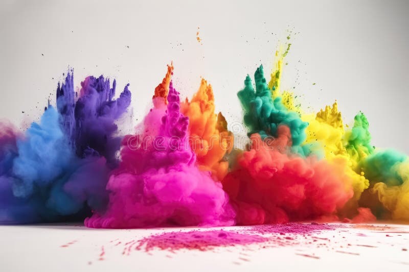 Exploding Colour Powder in Rainbow Colours on a White Background ...