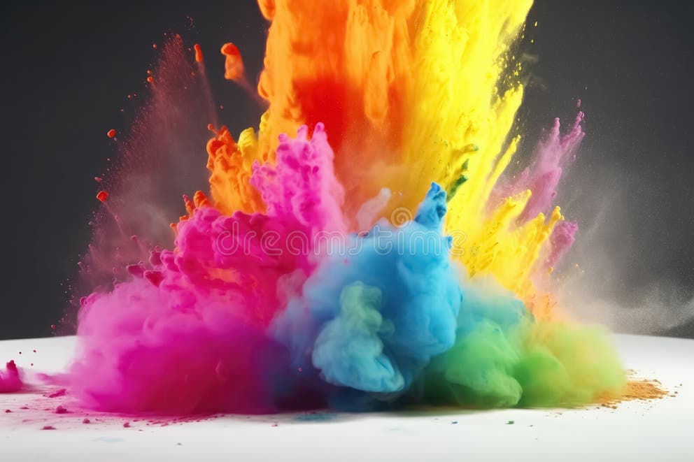 Exploding Colour Powder in Rainbow Colours on a White Background ...