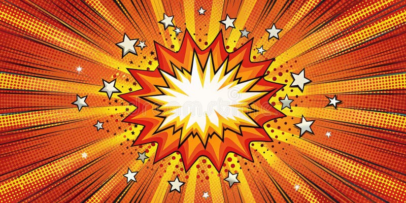 Exploding Comic Book Background with Stars, Red, Yellow, White ...