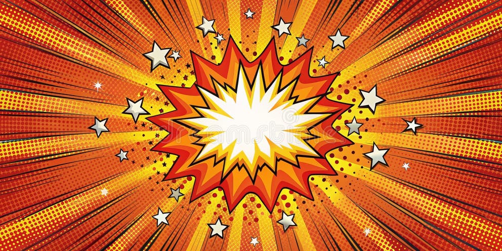 Exploding Comic Book Background with Stars, Red, Yellow, White ...