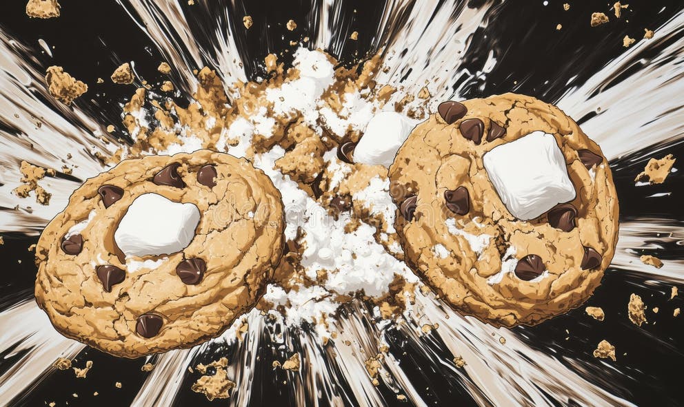 Exploding Cookies with Chocolate Chips and Marshmallows, Dynamic Action ...